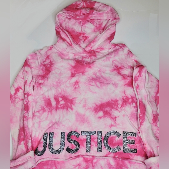 Justice | Shirts & Tops | Justice Pink Tie Die Crop Hoodie Sparkly Logo ...